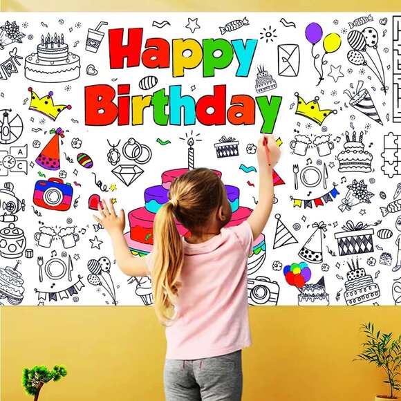Party Supplies | Happy Birthday Coloring Tablecloth Giant Coloring ...
